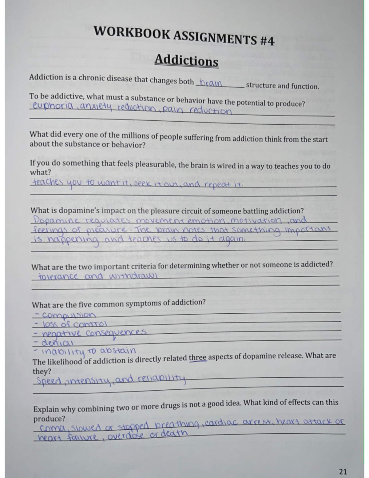 Health 1000 - Wkbk #4: Assignments on Addictions and Their Impact - Studocu