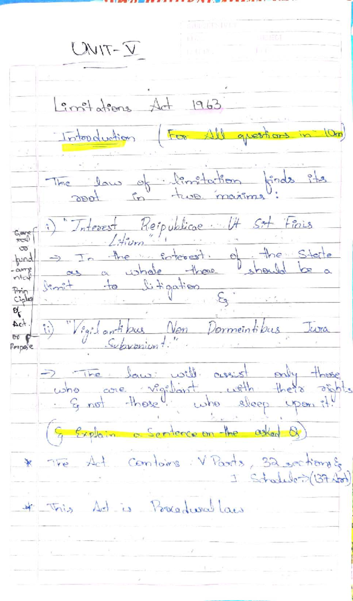 CPC 1963 - Unit 5: Simplified Overview of the Limitation Act - Studocu