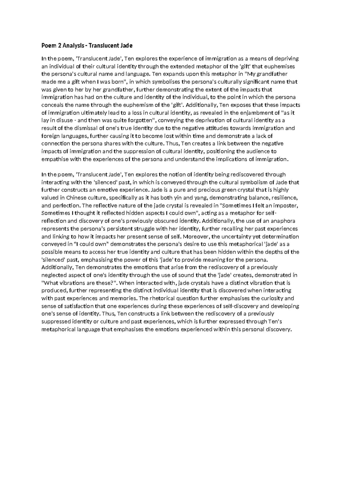 Poem Analysis: Translucent Jade and the Immigrant Identity Struggle ...