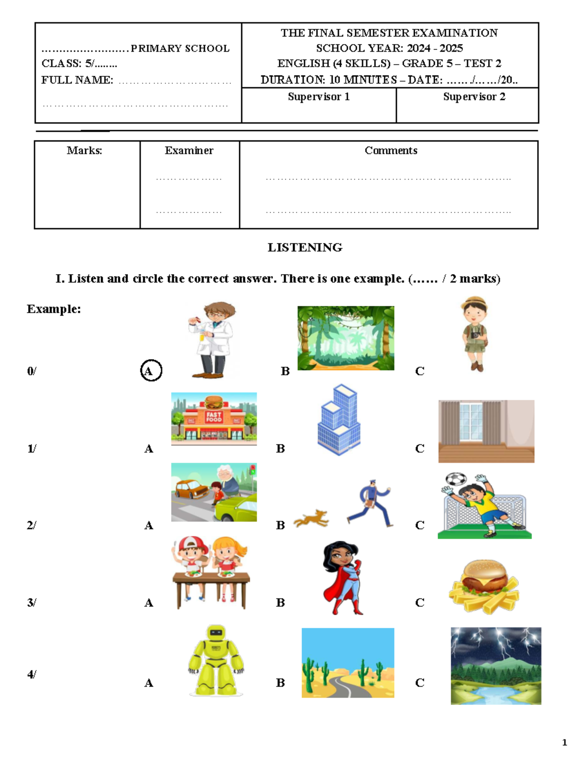 Grade 5 English (4 Skills) Final Exam Test 2 - 2024-2025 - Studocu