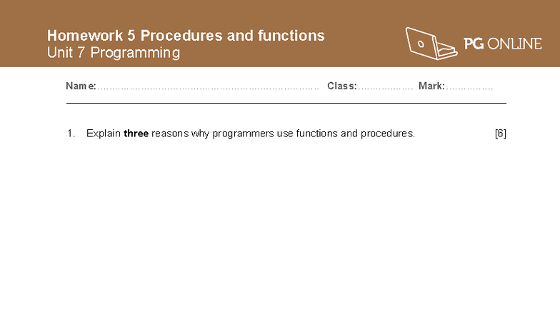 T5 Homework 5: Procedures & Functions in Unit 7 Programming - Studocu