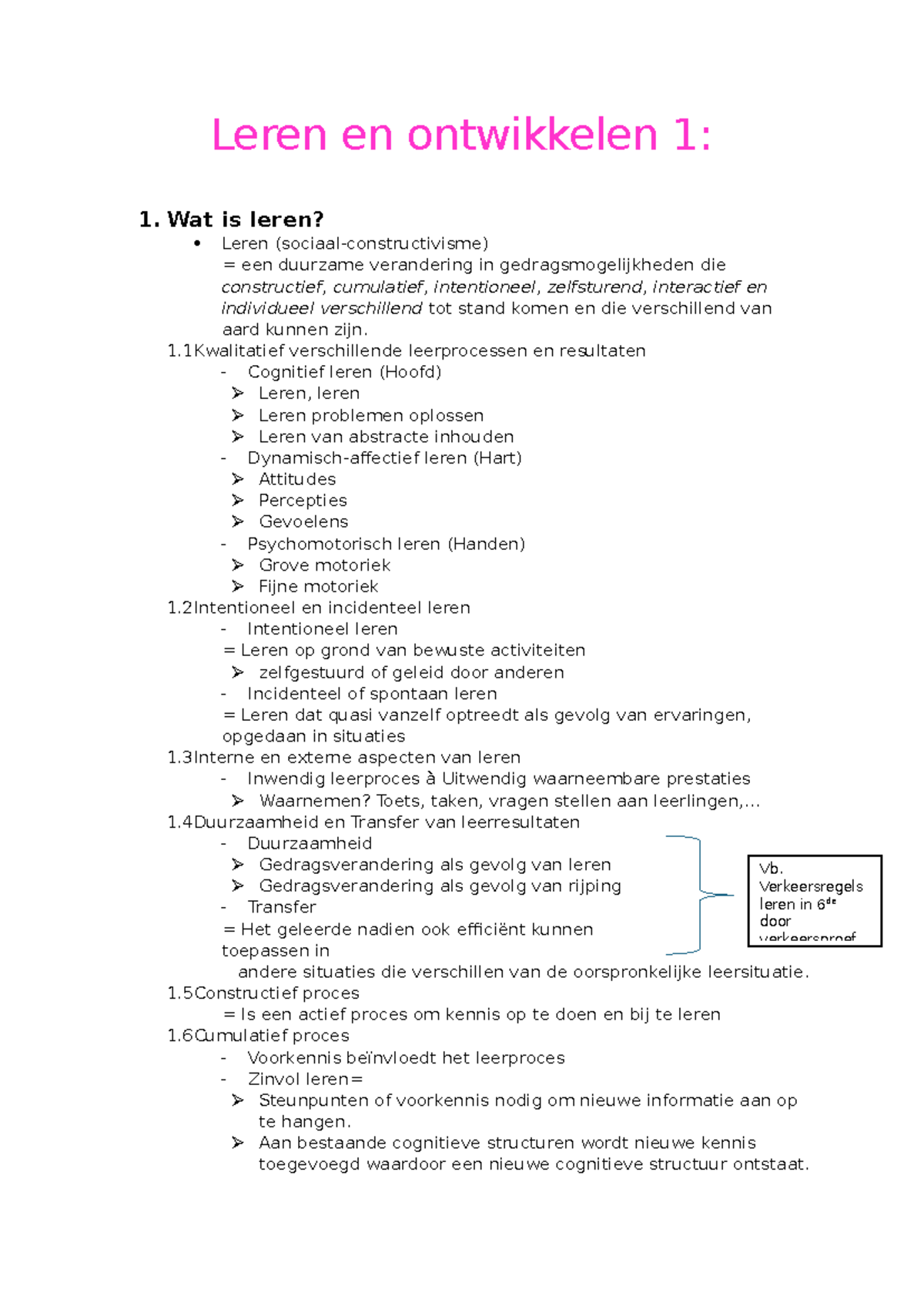 Leren en Ontwikkelen 1: Samenvatting van Belangrijke Concepten - Studocu