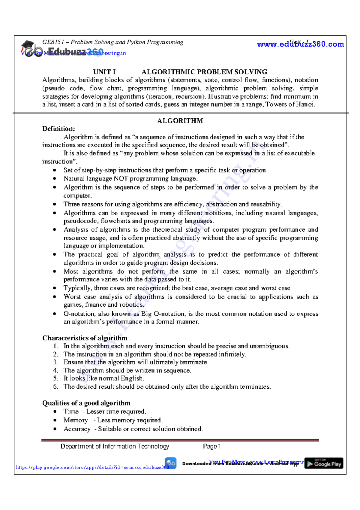 GE3151 - Problem Solving AND Python Programming Notes 3 - Depar tment ...
