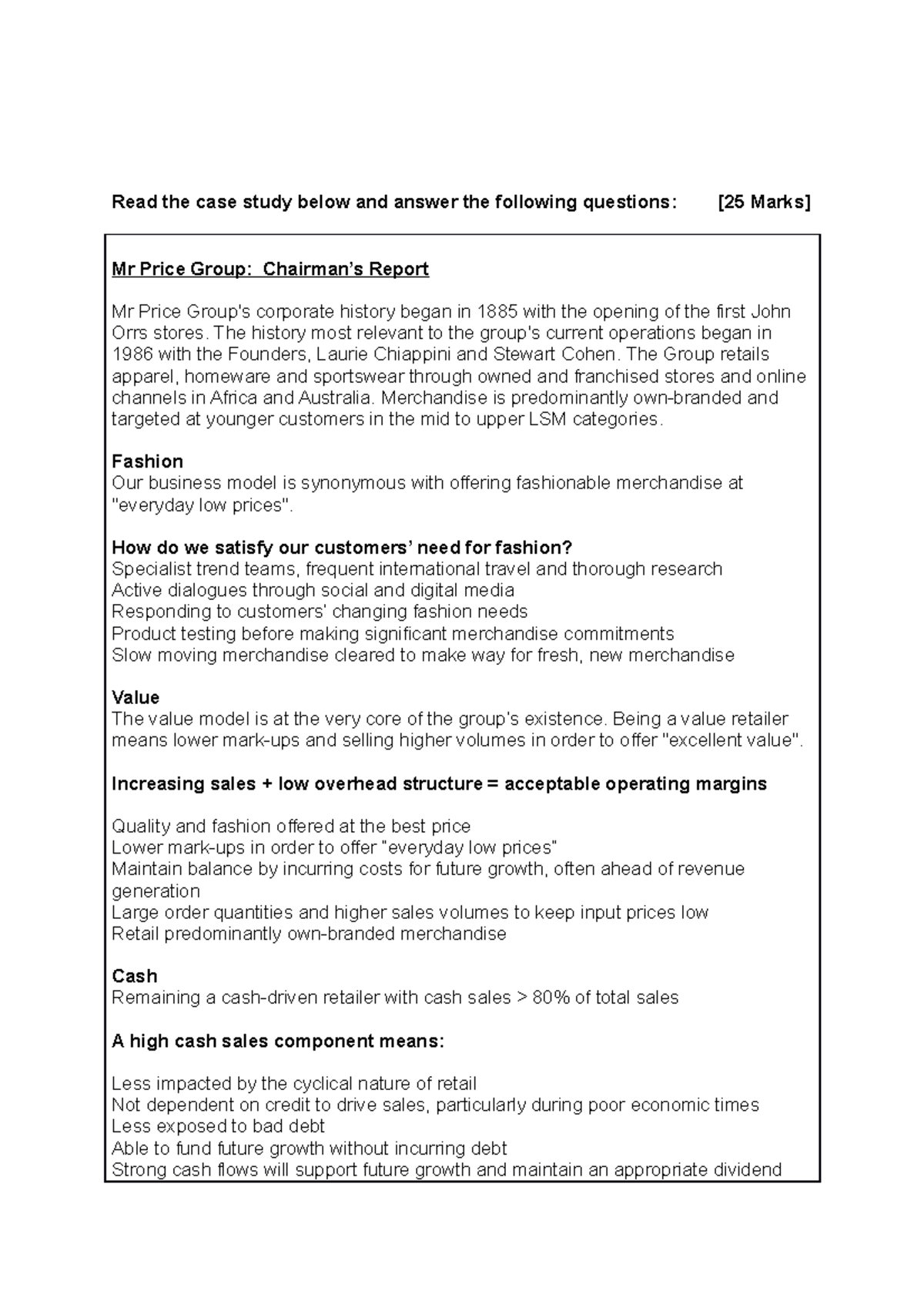 Chapter 2 - Case Study Analysis: Mr Price Group Strategies - Studocu