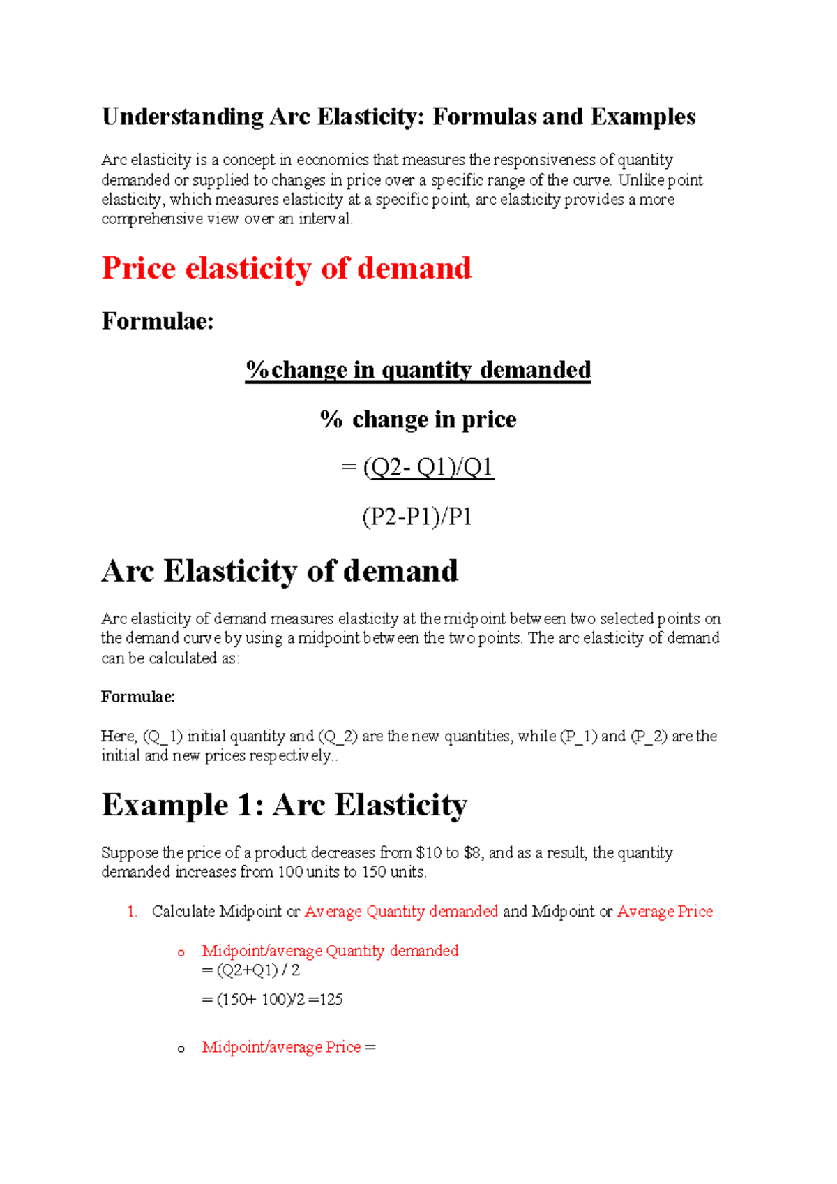 Understanding Arc Elasticity: Formulas & Examples in Economics - Studocu
