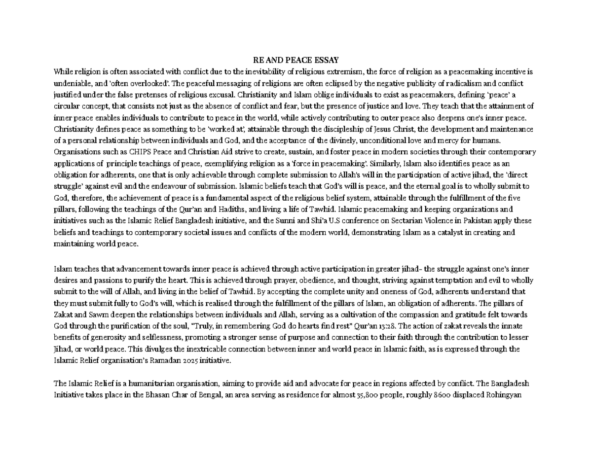 RE & PEACE ESSAY: The Role of Christianity and Islam in Promoting Peace ...