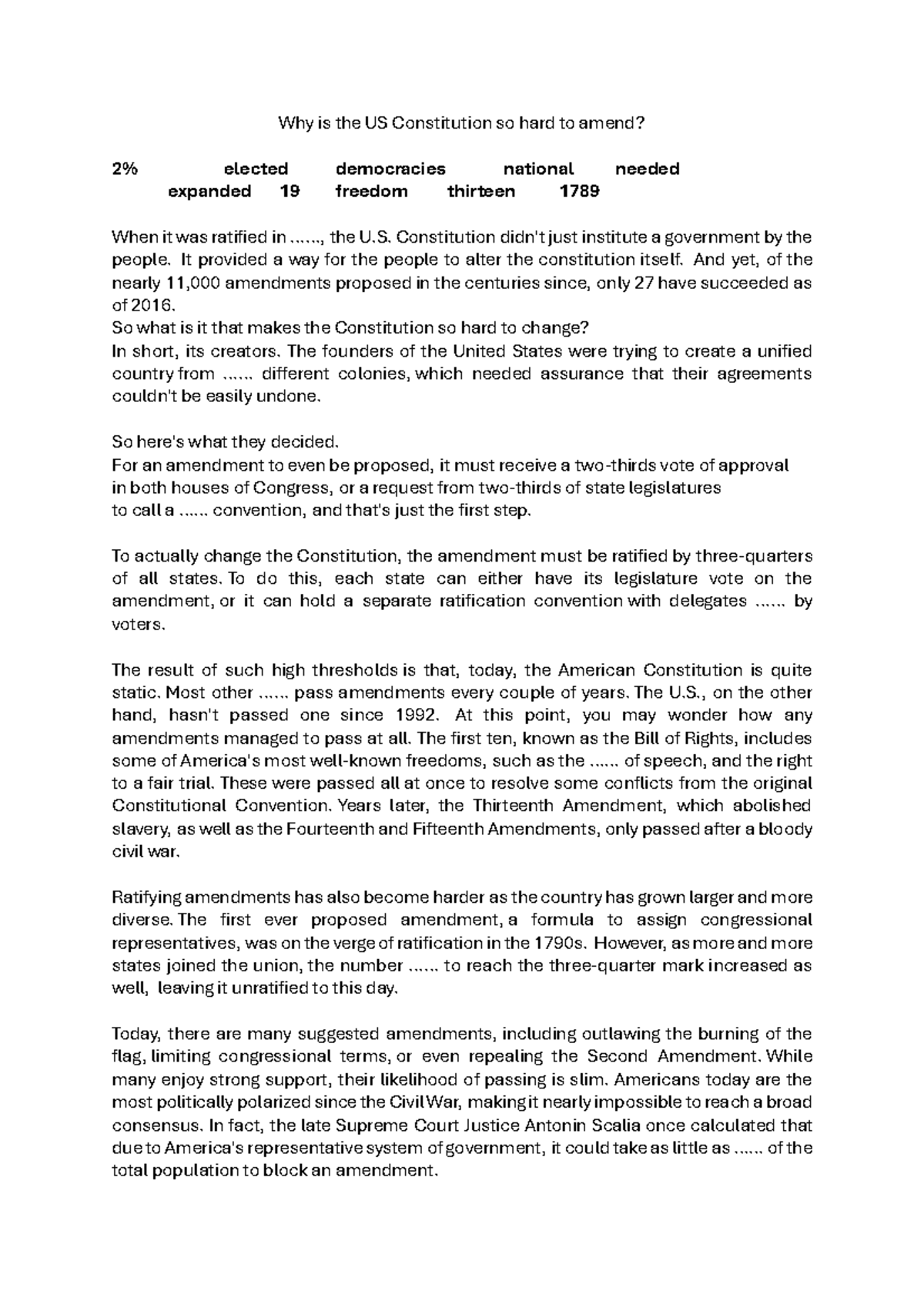 Challenges of Amending the US Constitution: An In-depth Analysis - Studocu