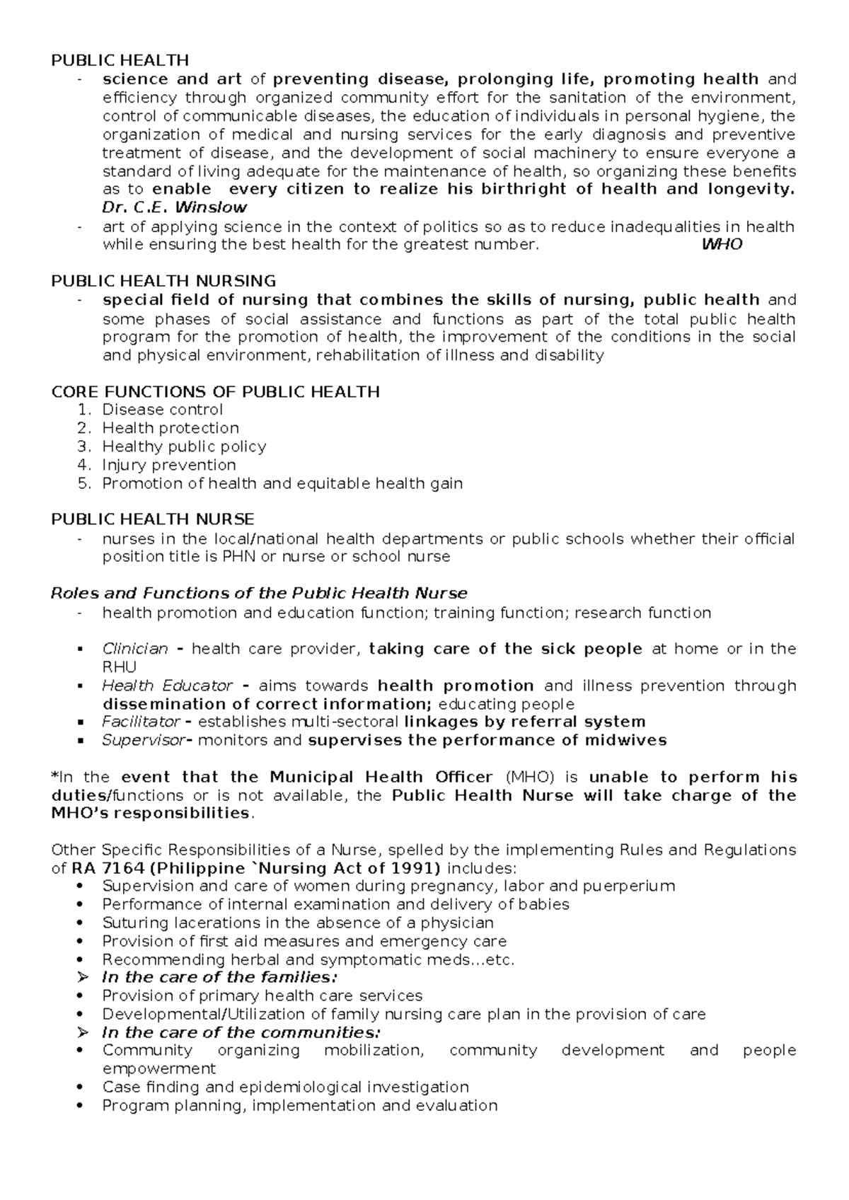 CHN Lesson 2: Community Health Nursing Concepts and Principles - Studocu