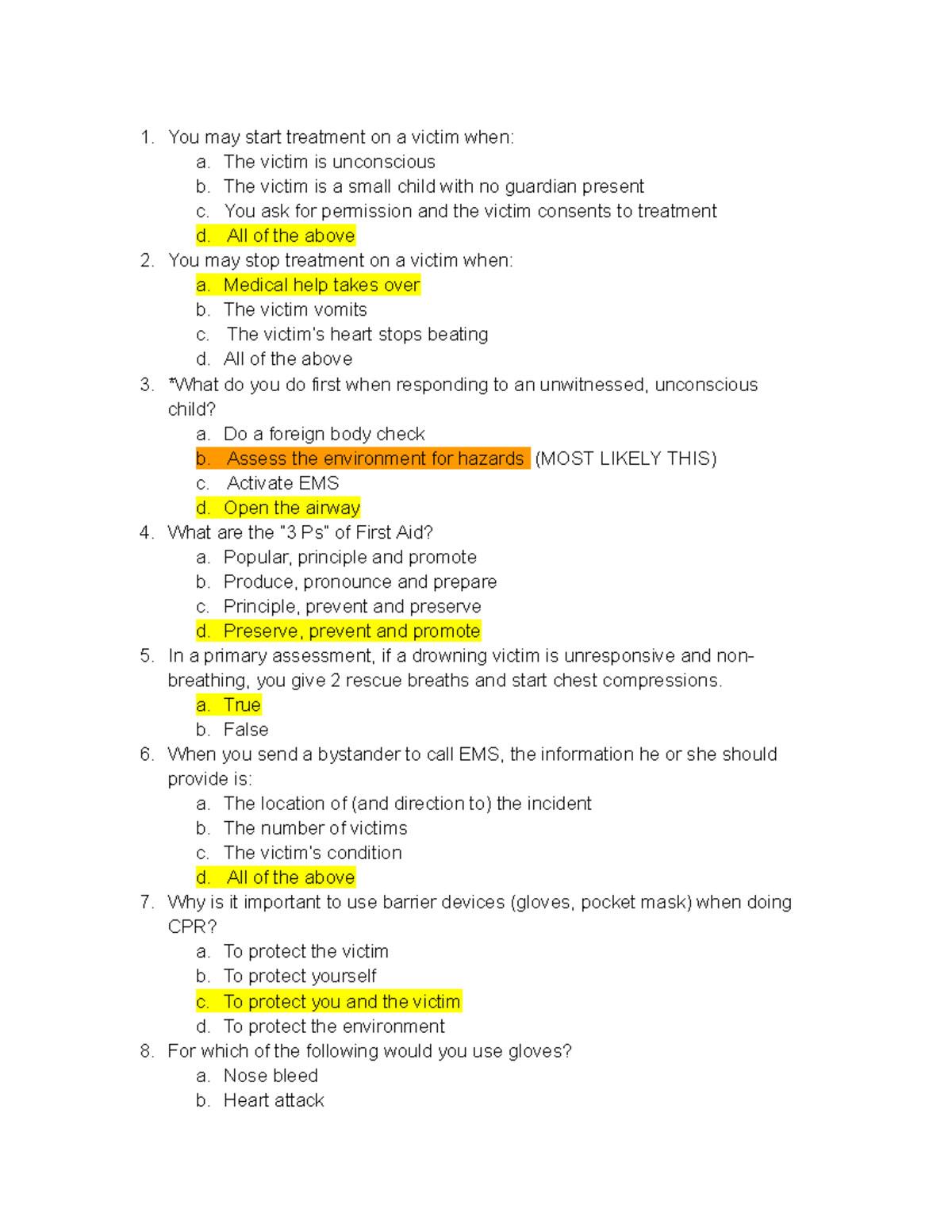 Lifesaving Society - First Aid Test - You may start treatment on a ...