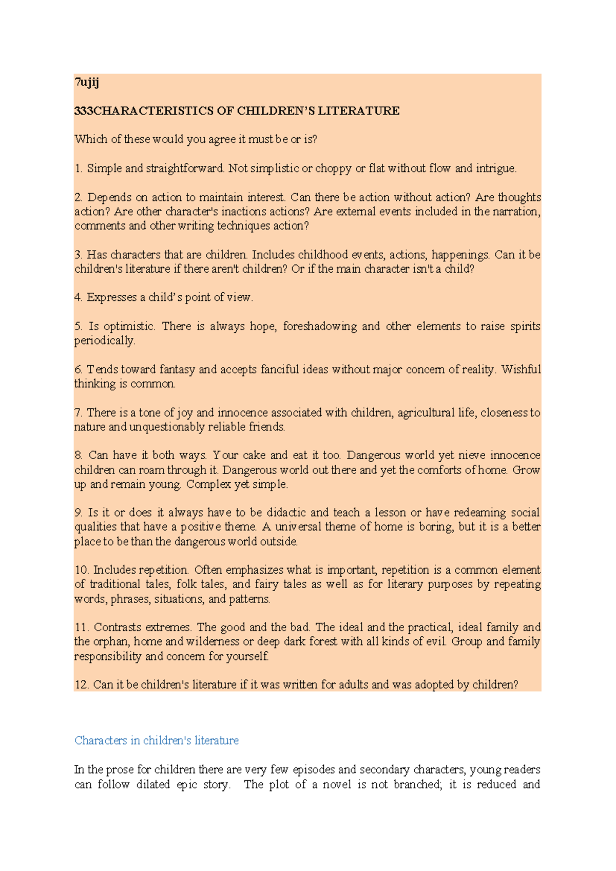 Literature for Children: Key Elements and Characteristics (ENG 101 ...
