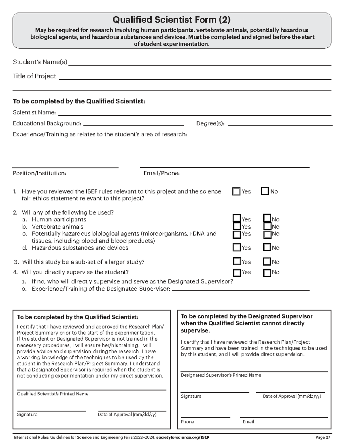 Qualified Scientist Form for Student Research Approval - Studocu