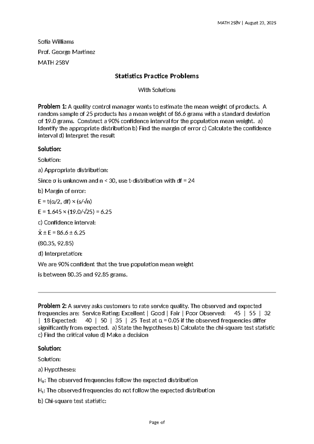 Math 258v Statistics Practice Problems Solutions Studocu