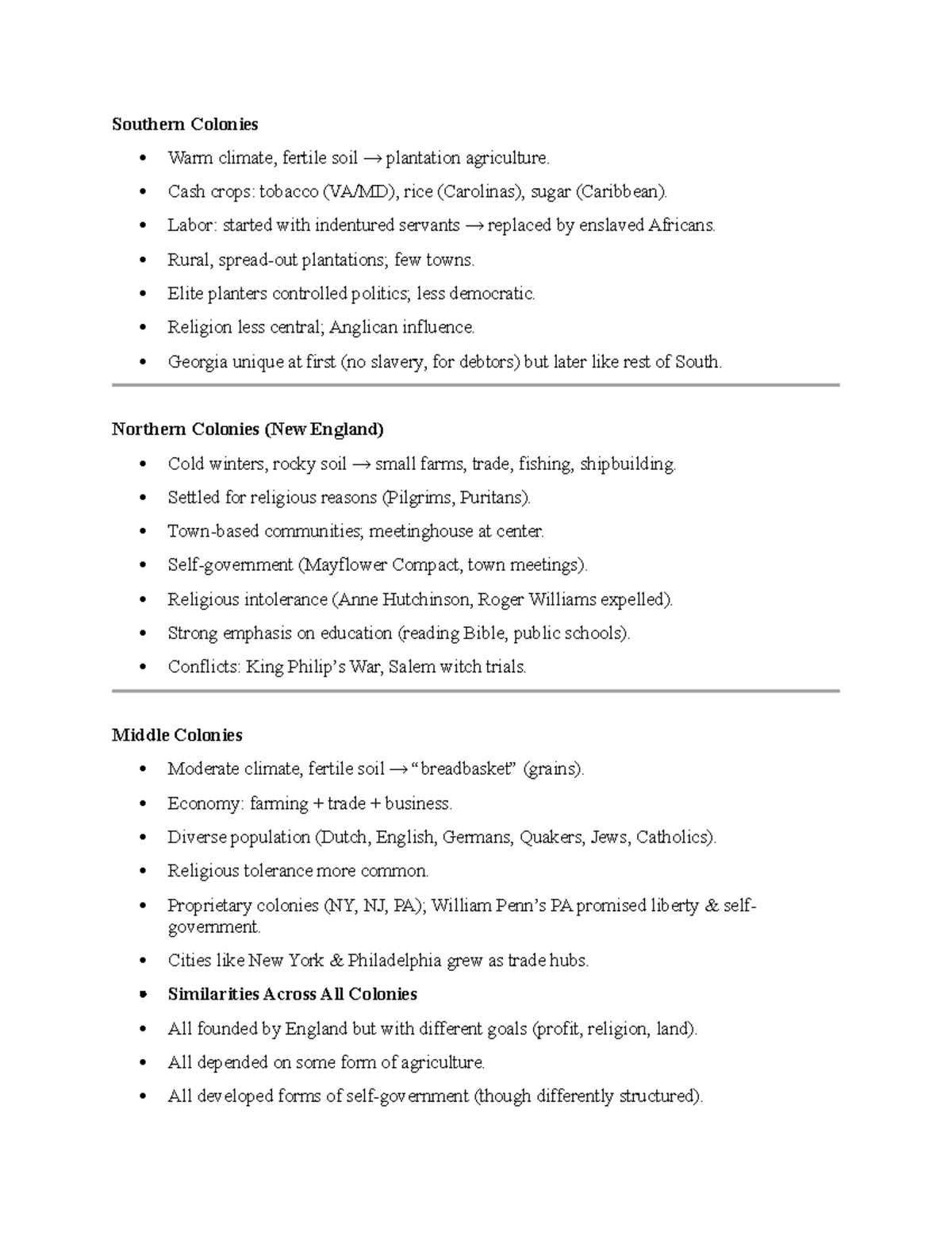 Colonial America: Key Differences Among Southern, Northern, & Middle ...