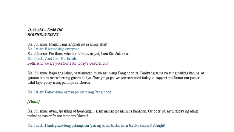 Pastor's Appreciation Celebration Script - 11:00 AM Event - Studocu