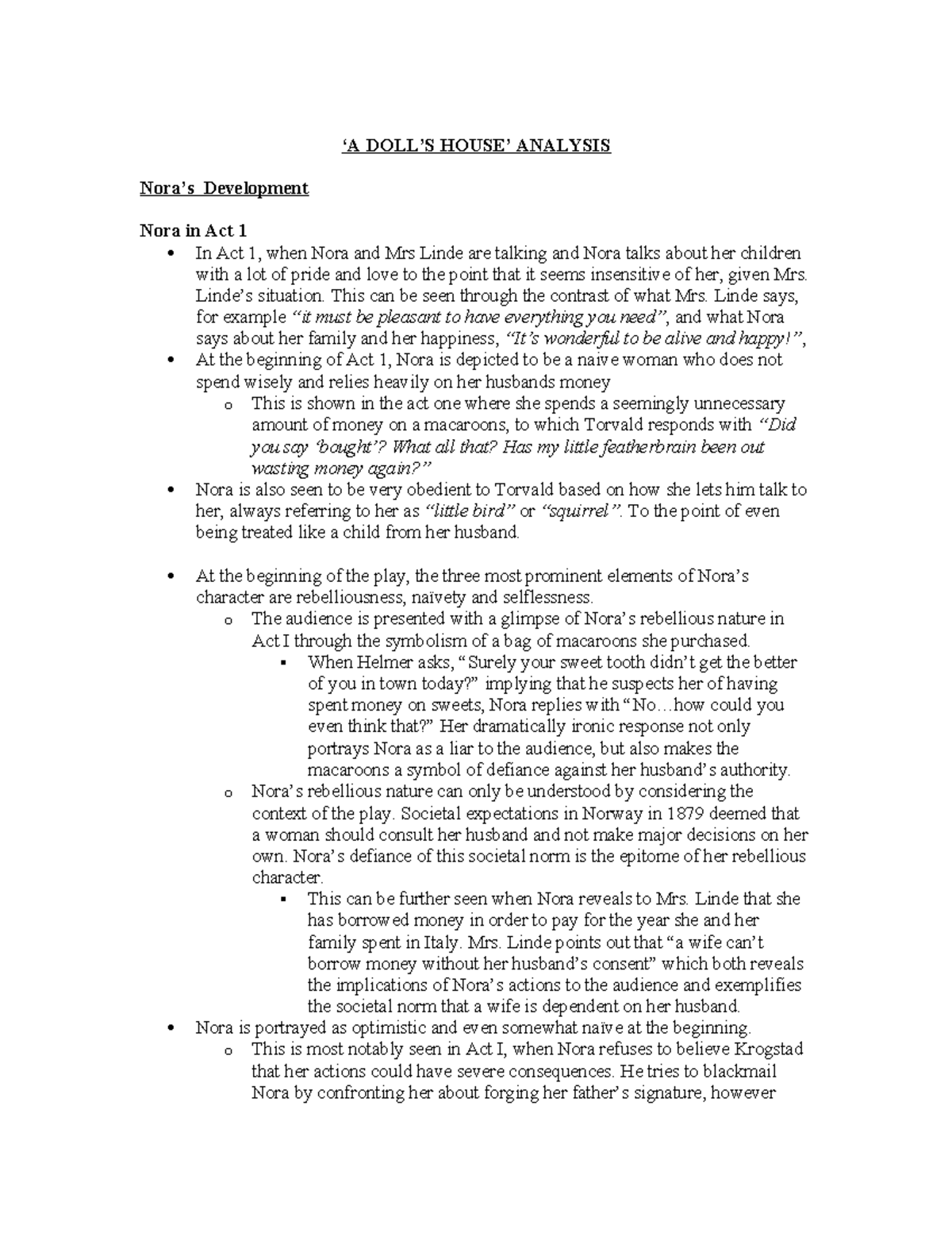 ‘A Doll's House’ Analysis: Exploring Nora and Torvald's Dynamics - Studocu