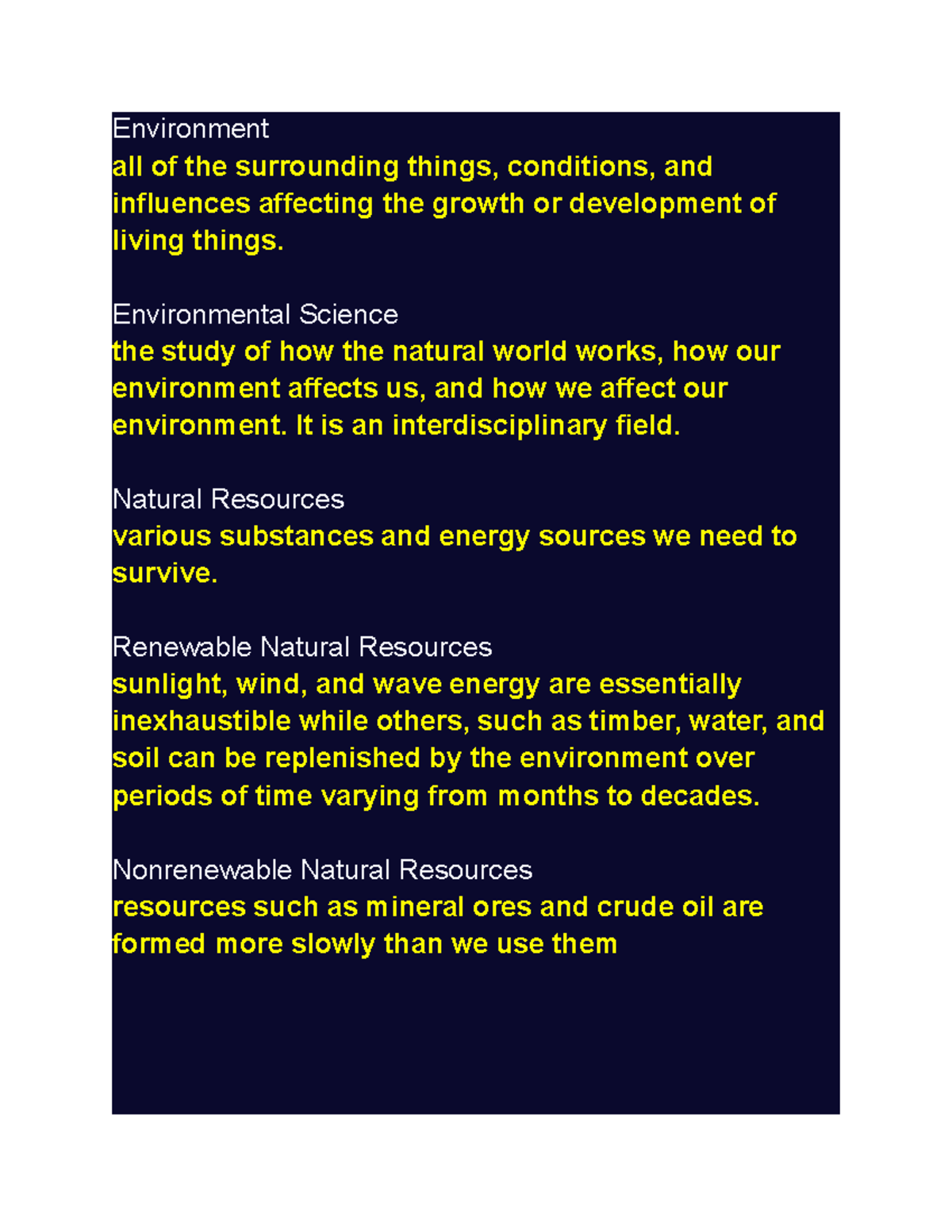 Vocabulary - ASSIGNEMENT - Environment all of the surrounding things ...