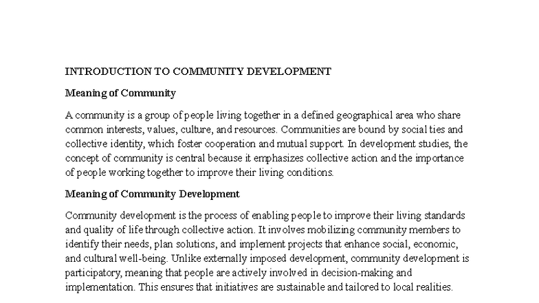 Introduction to Community Development: Concepts and Practices - Studocu