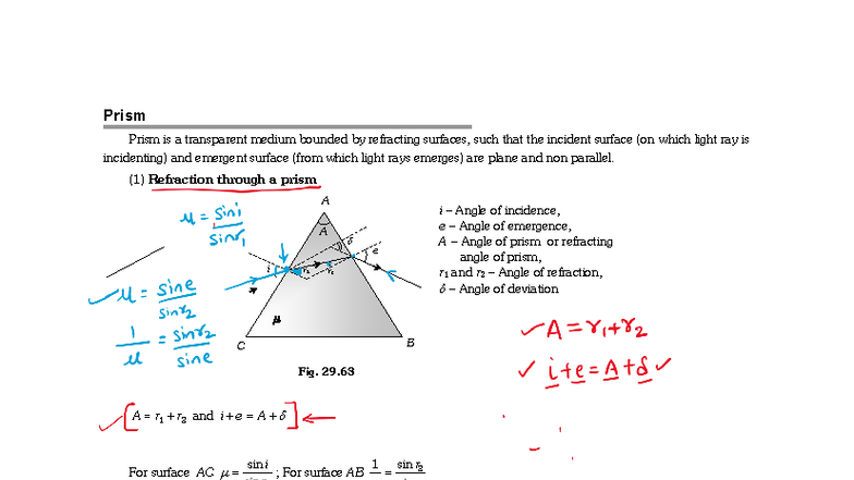 Prism Refraction and Dispersion: Concepts and Formulas (Course Code: 5) - Studocu