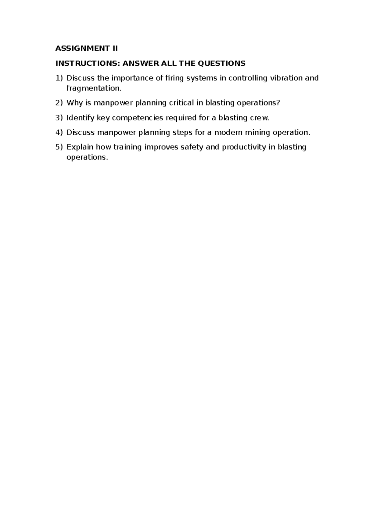 Assignment II - QUESTIONS TO GUIDE IN LEARNING - BSC mining and minerla ...