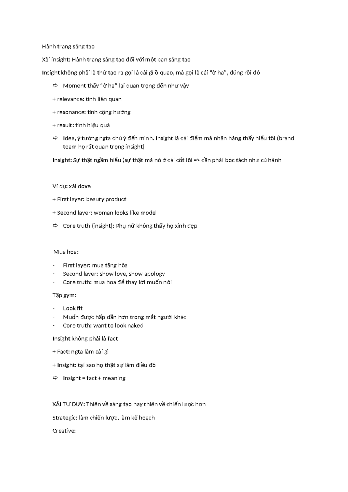 Hành trang sáng tạo: Ghi chú về Insight và Chiến lược Sáng tạo - Studocu