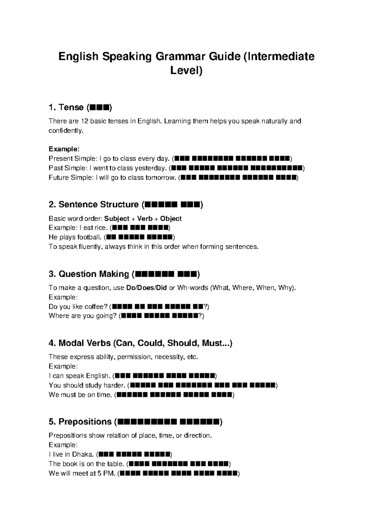 English Speaking Grammar Guide (Intermediate Level) - Studocu