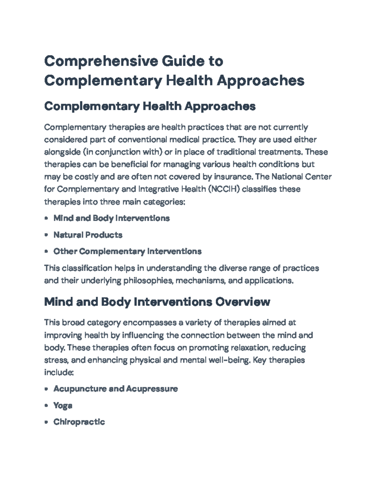 Comprehensive Overview of Complementary Health Approaches - Studocu