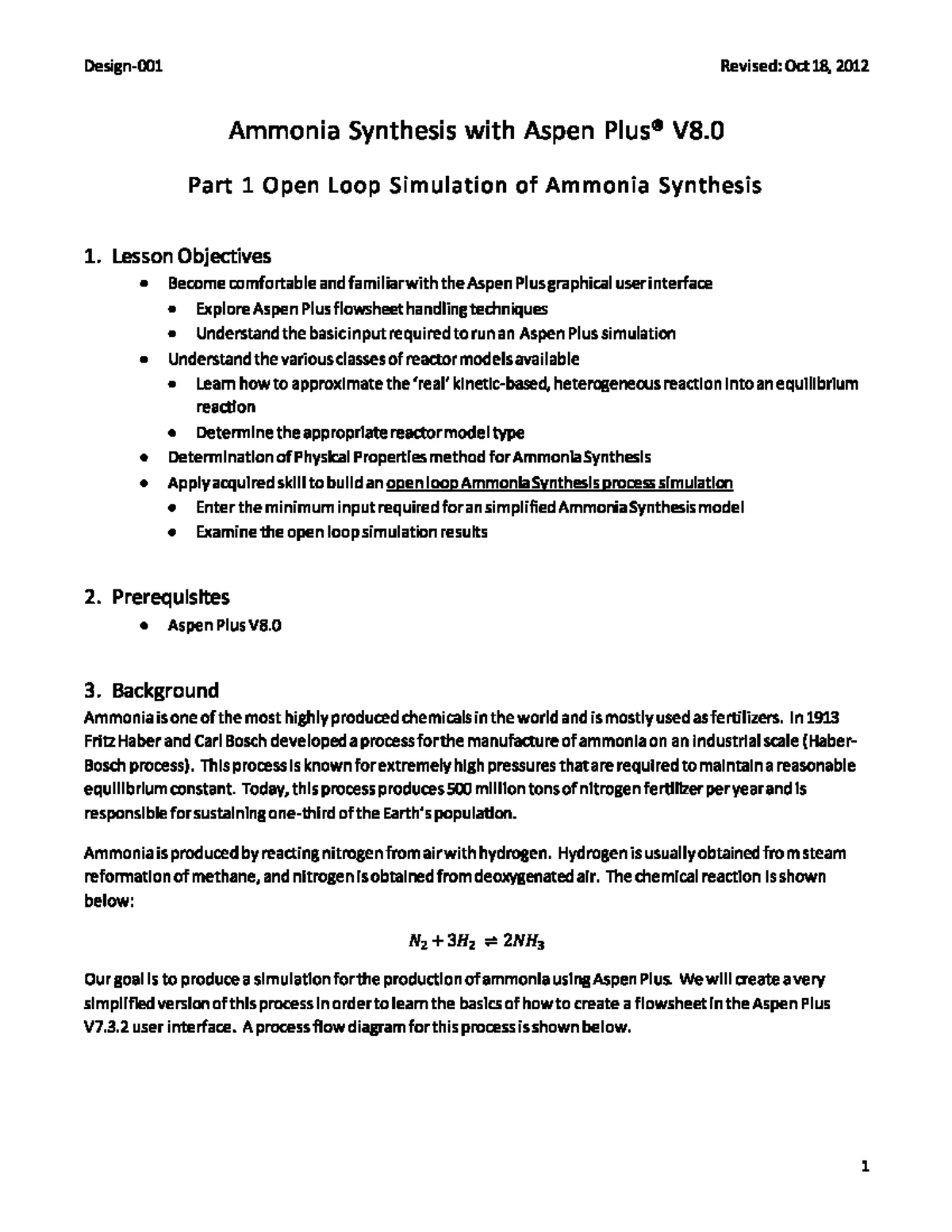 Ammonia Production- Recycle tutorial using Aspen plus - Ammonia ...