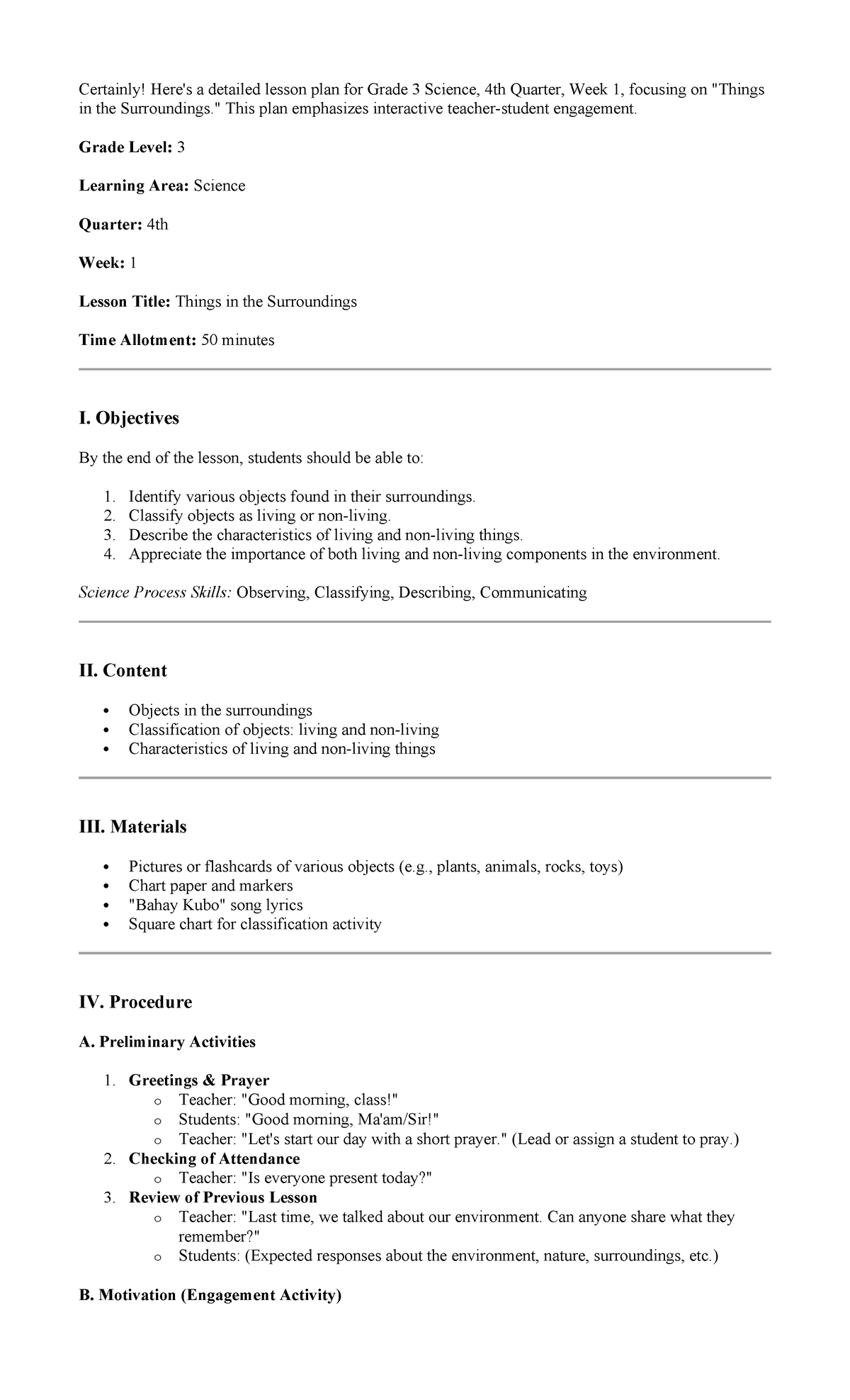 Detailed Lesson Plan for Grade 3 Science (4th Quarter, Week 1) - Studocu