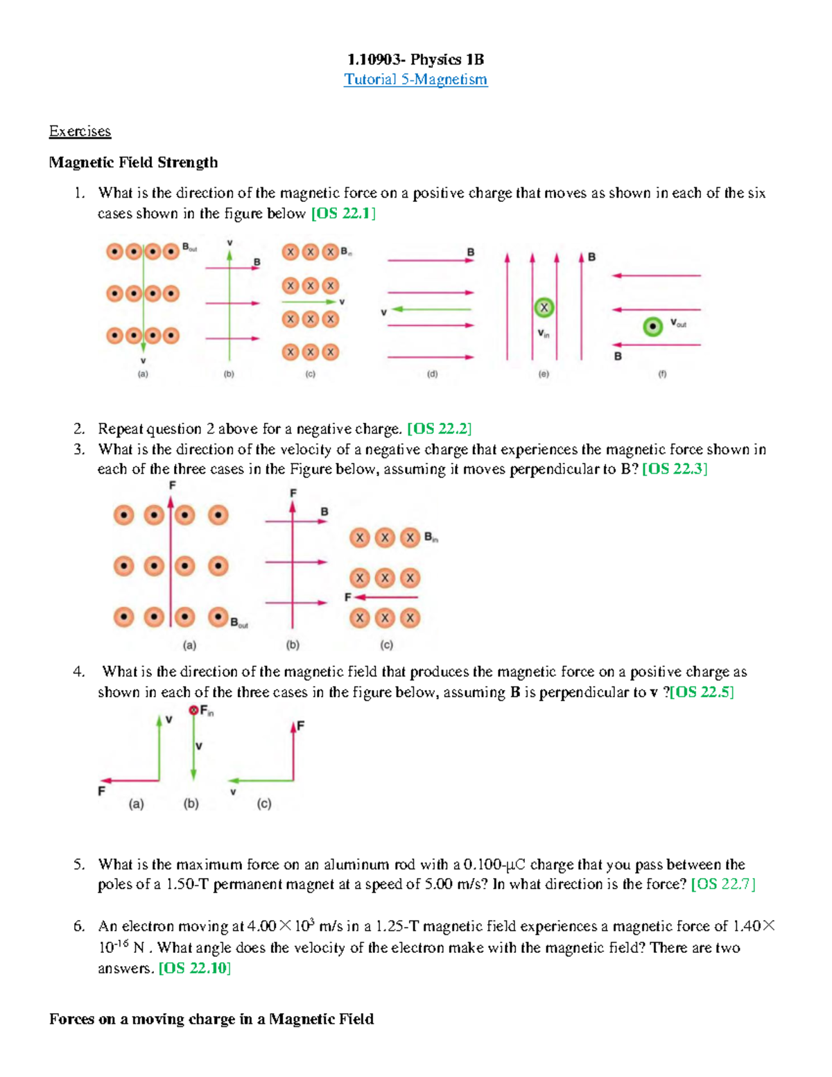 Physics 1B Tutorial 5: Magnetic Field Strength Exercises - Studocu