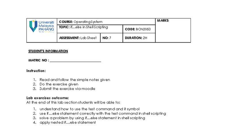 Lab Sheet 7: Shell Scripting Exercises for BCN2053 - Studocu