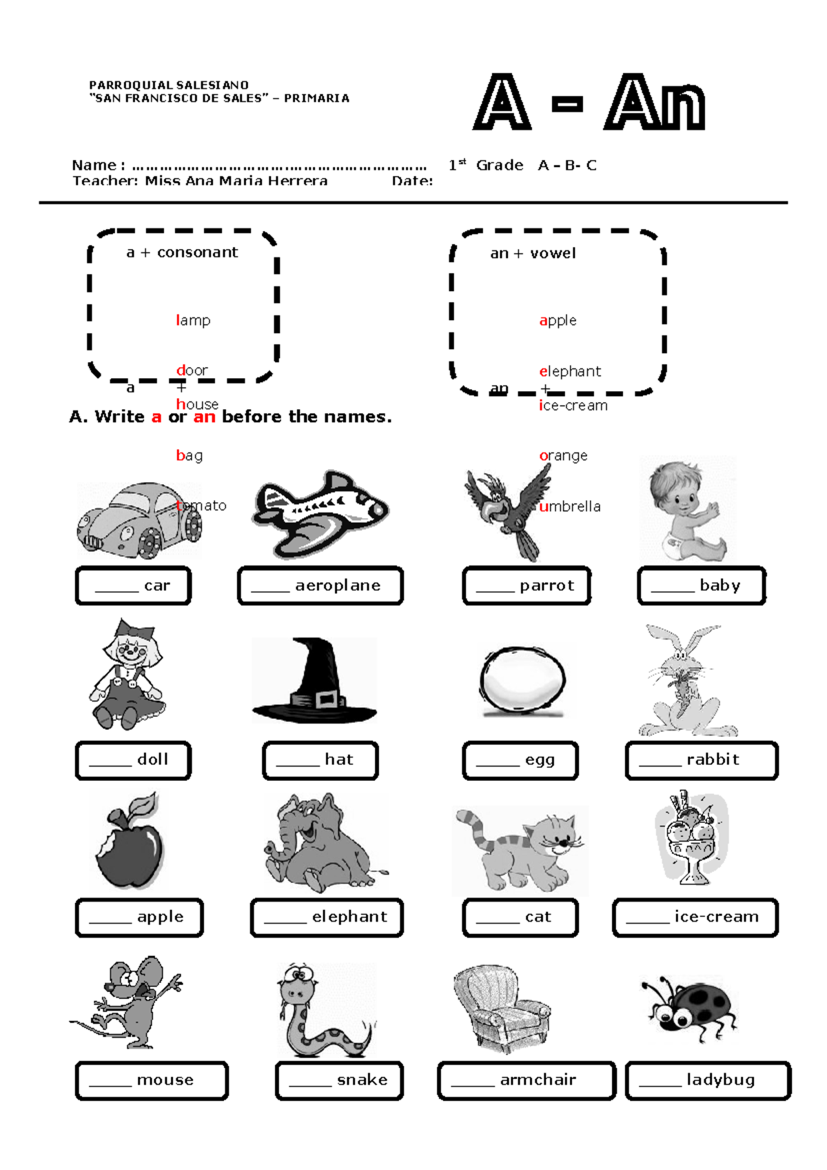 Week 2 A An - A AN Exercises for 1st Grade - Studocu