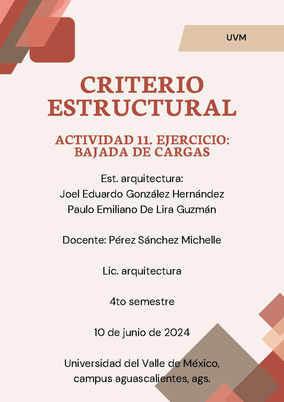 Actividad 11: Cálculo de Cargas en Estructuras - JEGH 11-2024 - Studocu