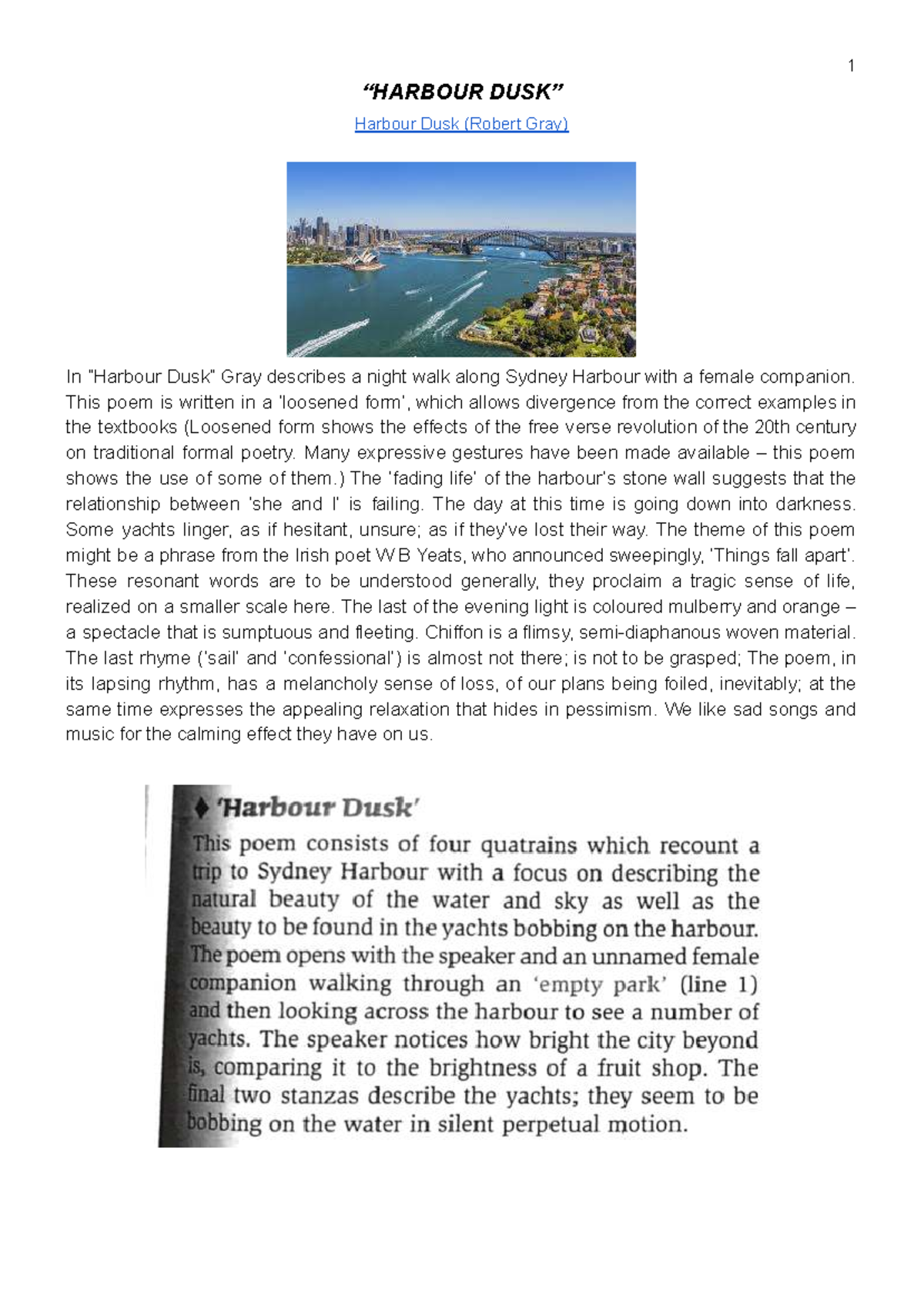 1- HD Conceptual Analysis of "Harbour Dusk" by Robert Gray - Studocu