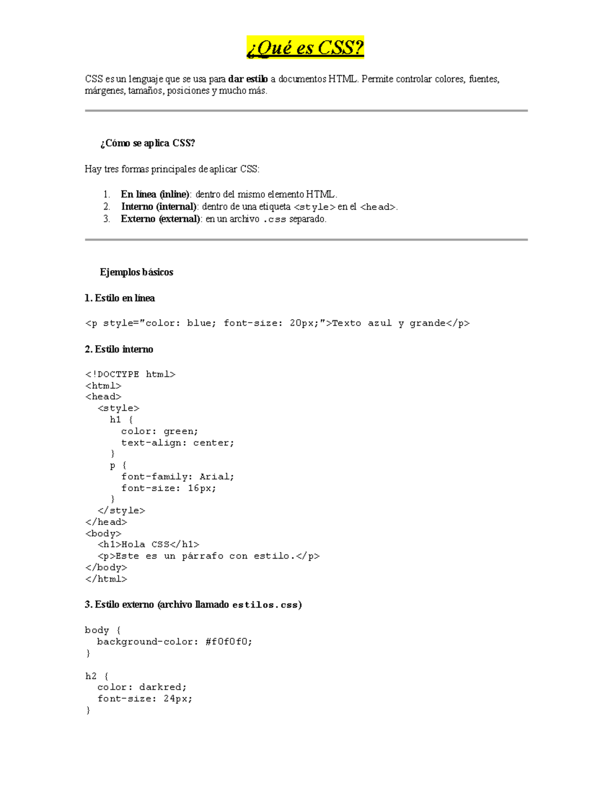 Clase sobre CSS - Notas principales del uso de CSS en HTML - Studocu