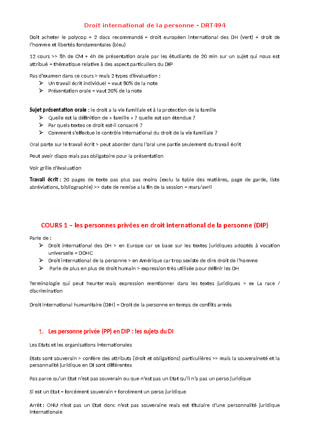 notes jusqu'au cours 4 - Droit international de la personne - DRT Doit ...