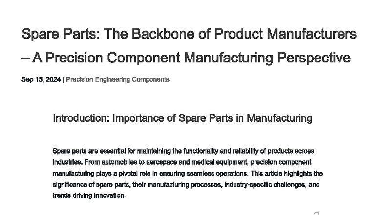Precision Engineering Components: The Role of Spare Parts in ...