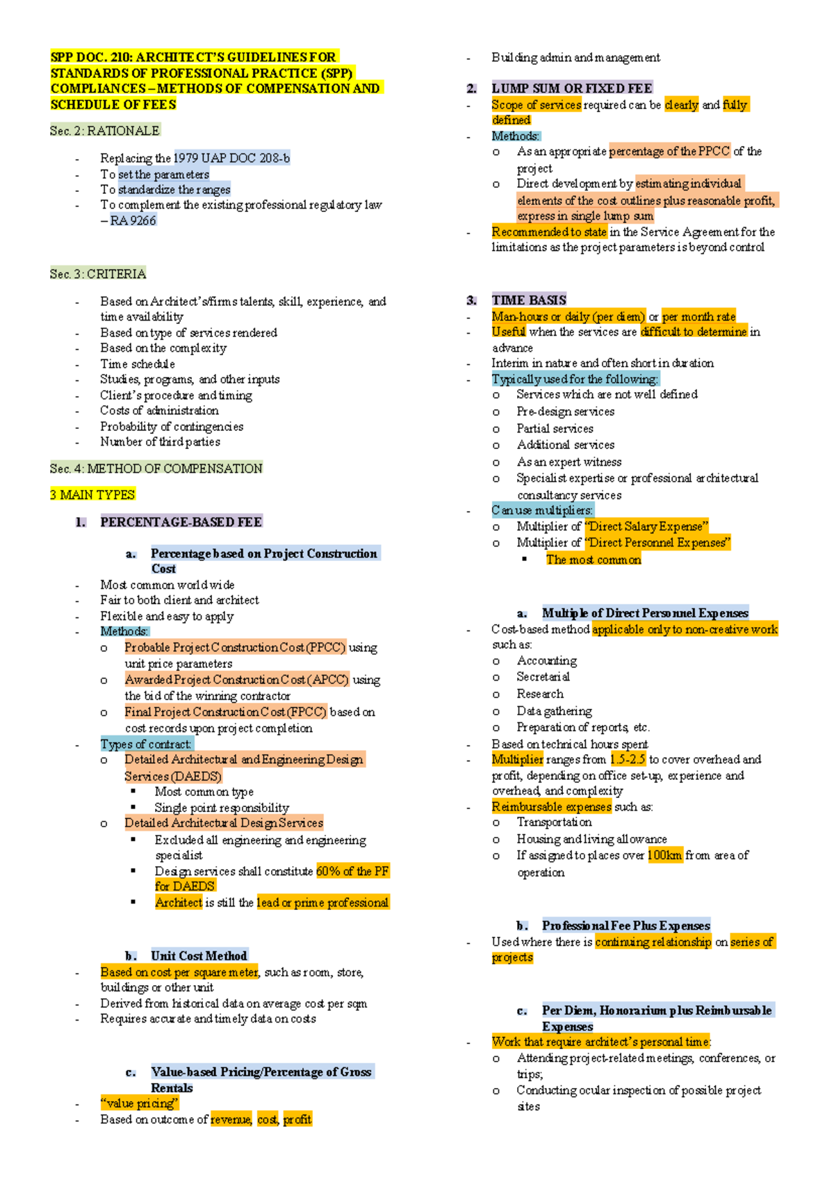 SPP DOC 210: Architect's Guidelines on Compensation Standards - Studocu