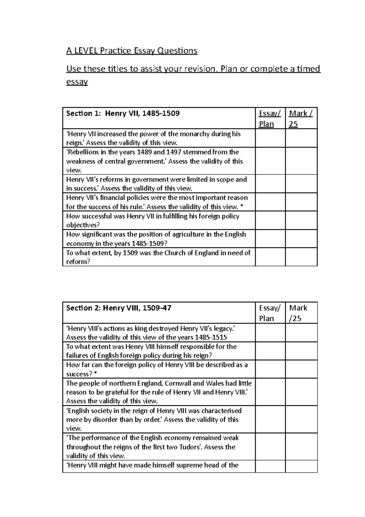 A Level Essay Questions on the Tudor Monarchy: Practice & Revision ...