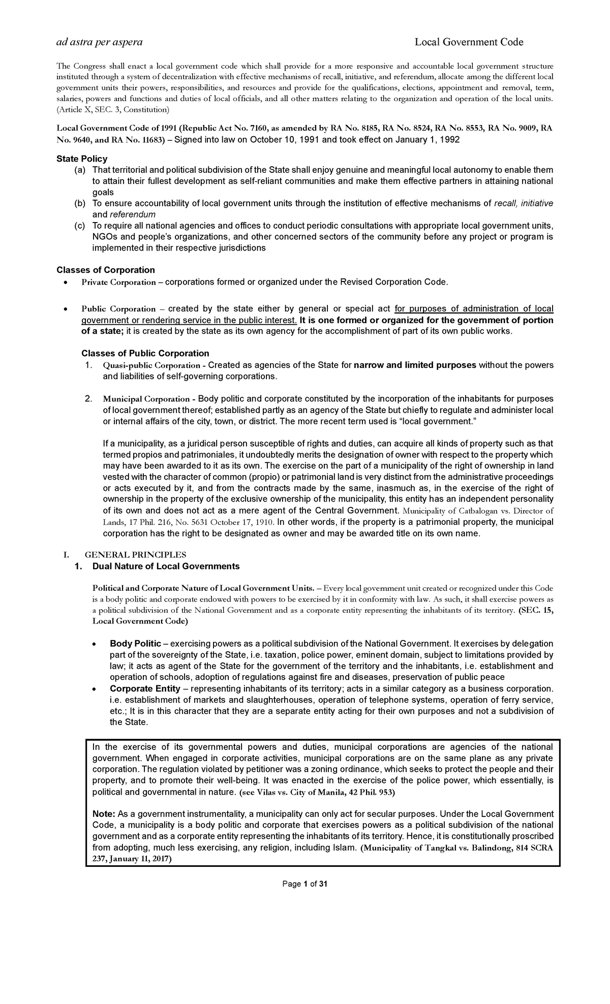 Local Government Code Review: Principles and Applications - Studocu