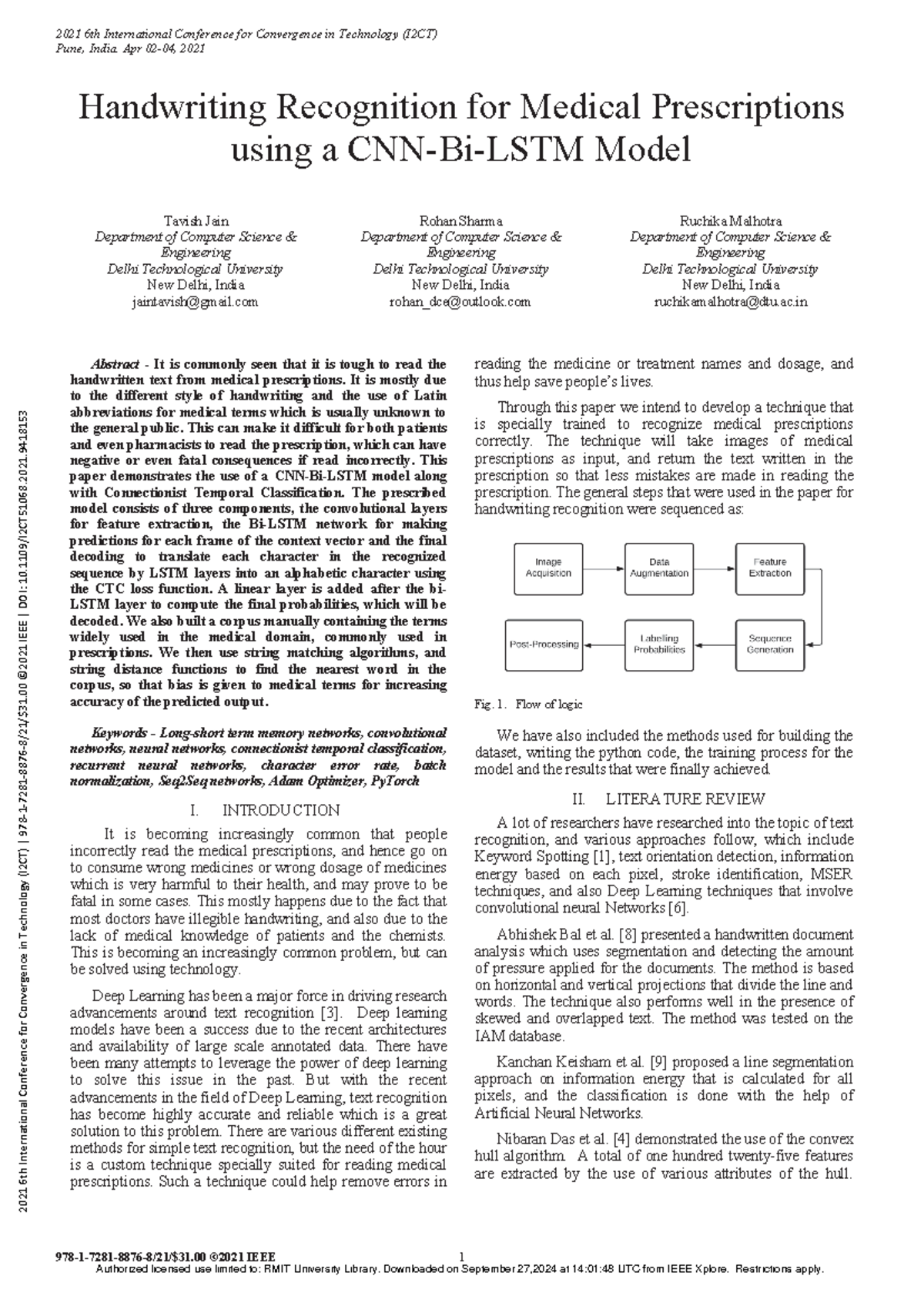 Handwriting Recognition for Medical Prescriptions using a CNN-Bi-LSTM ...