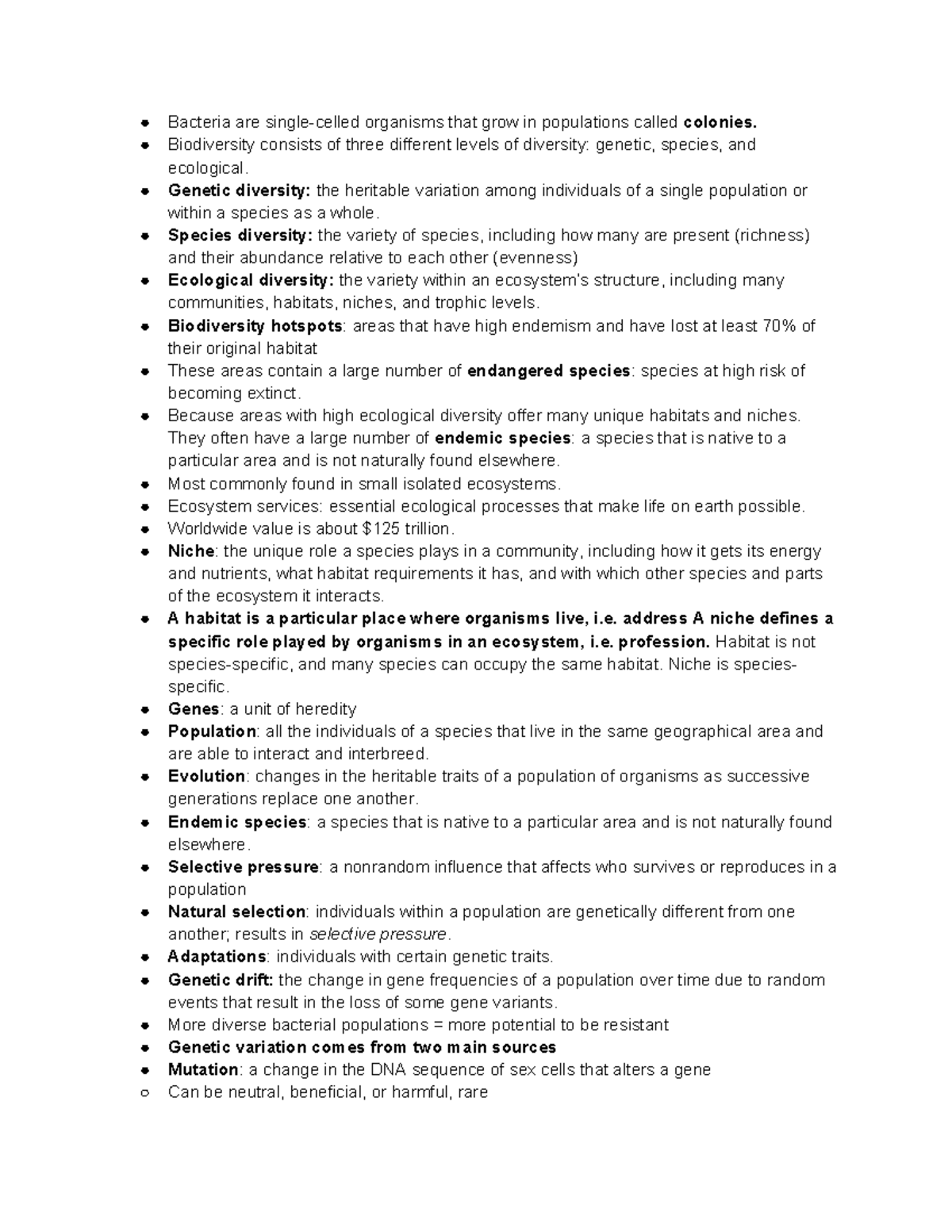 Biodiversity and Evolution: Key Concepts (BIO 101) - Studocu