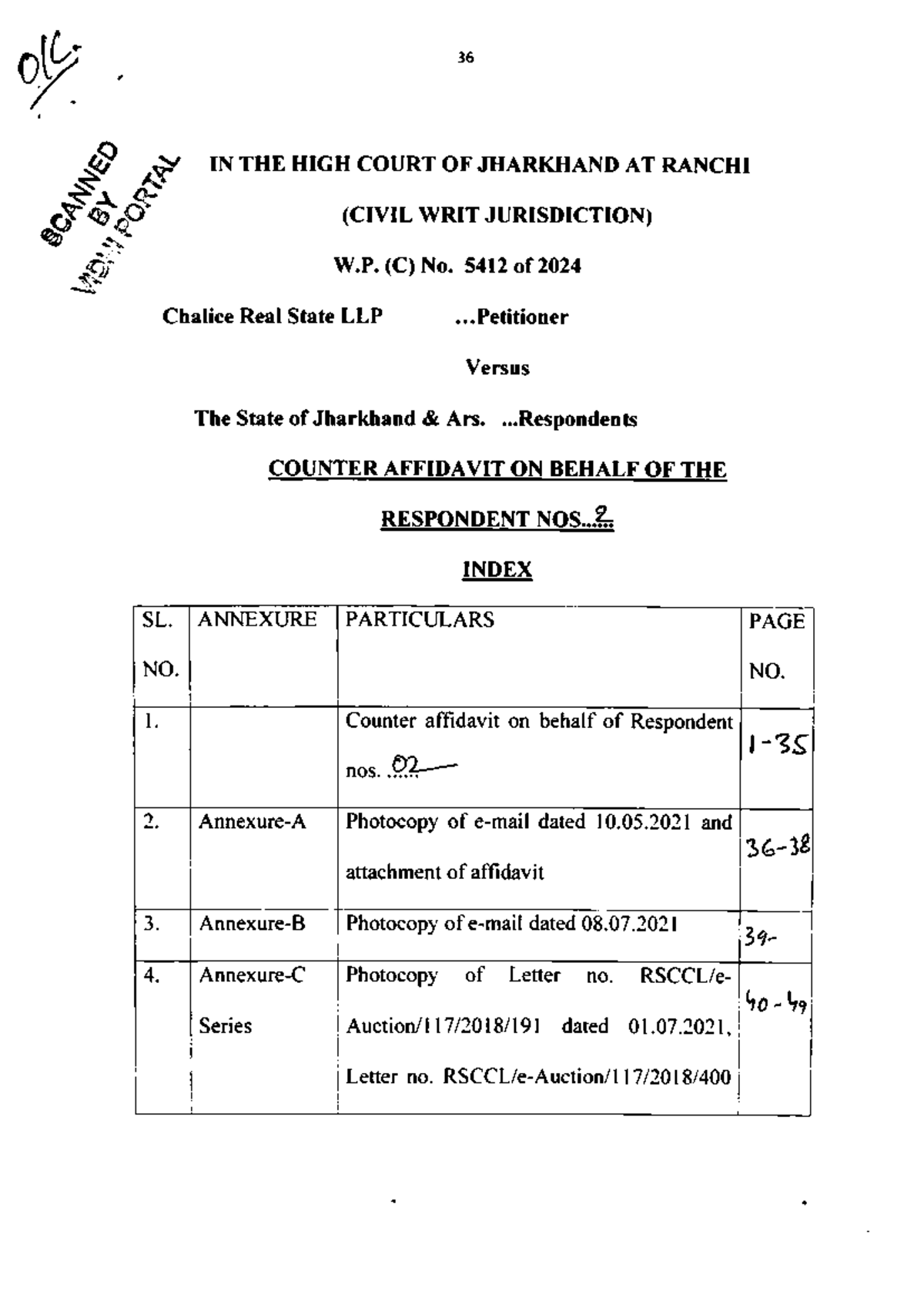 CA WPC 5412 - Counter Affidavit in Chalice Real State LLP Case - Studocu