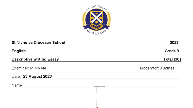 Descriptive Writing Essay Final Draft - English Grade 9 (2023) - Studocu