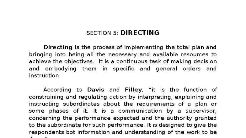MGT 101: Section 5 - Directing and Implementing Plans - Studocu