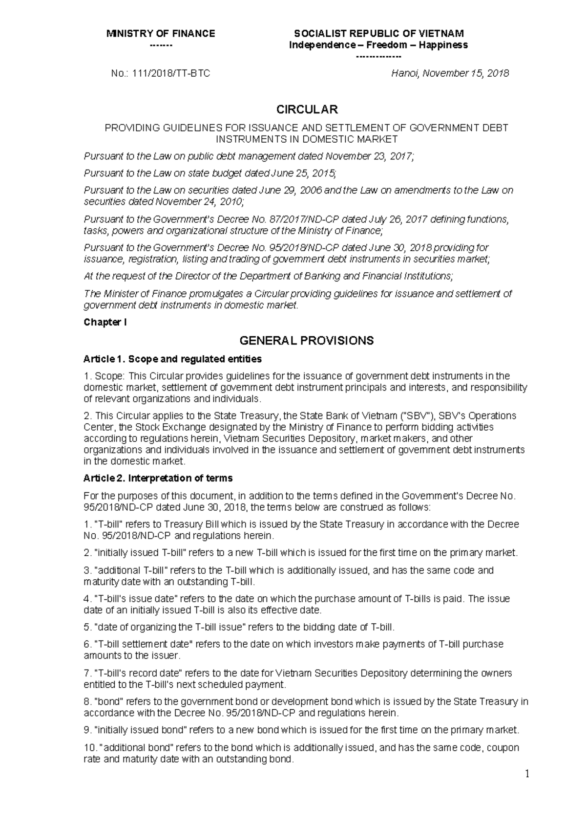 Guidelines for Issuance and Settlement of Government Debt Instruments ...