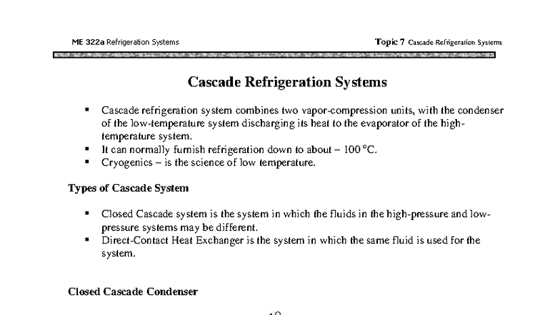 ME 322a Final Exam Notes: Cascade Refrigeration Systems - Studocu