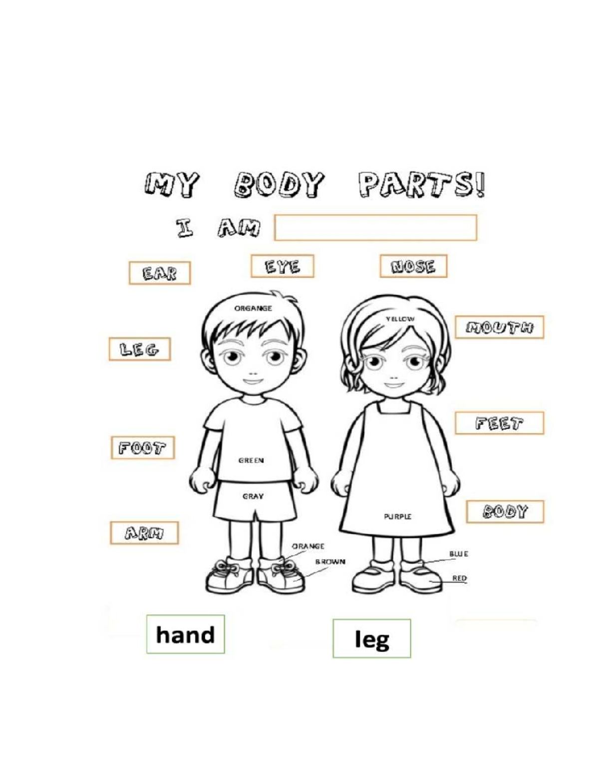 Body - body for coloring - Ngôn ngữ Anh - MY BODY PARTS! I AM EAR EYE ...