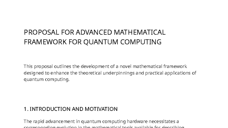 Math Program Proposal: Advanced Framework for Quantum Computing - Studocu