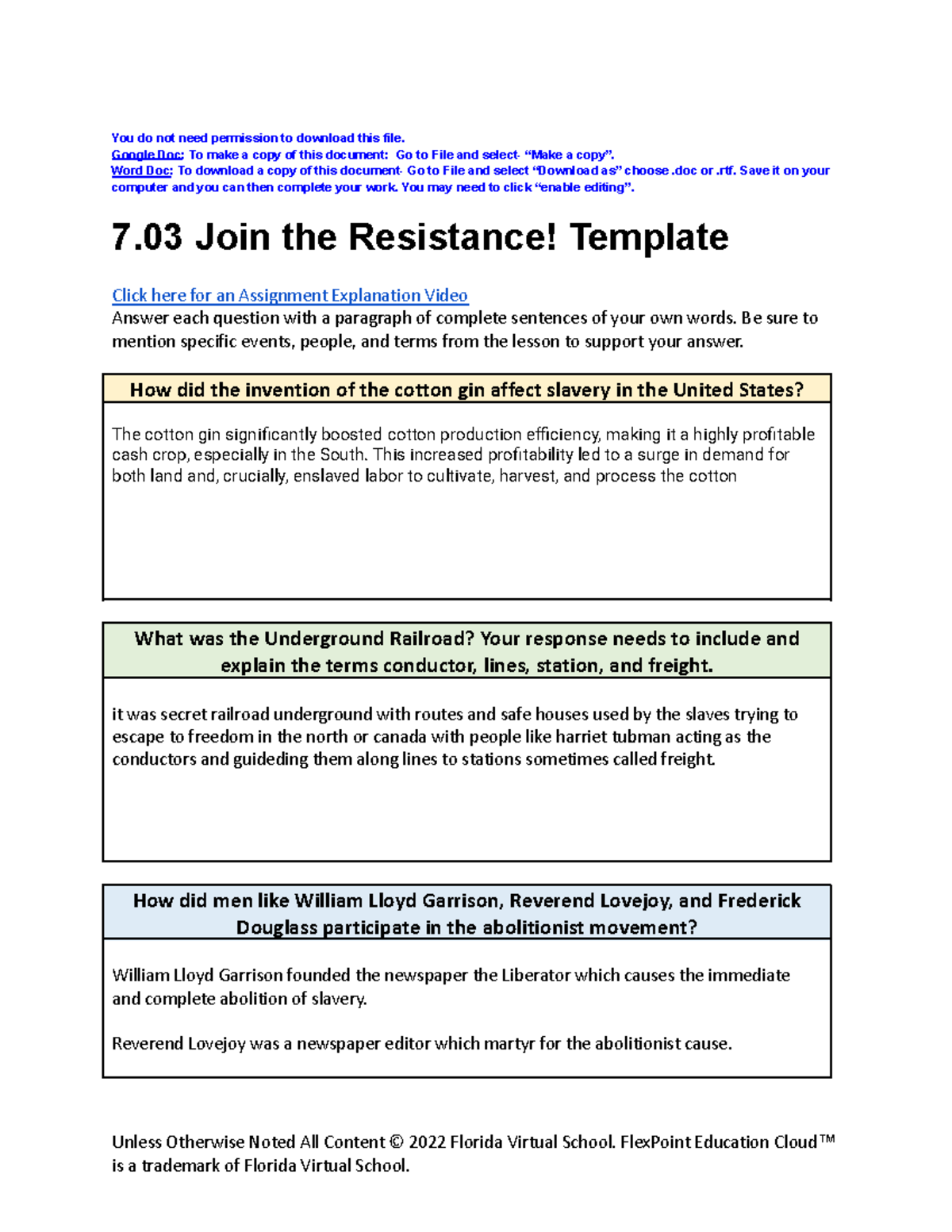 7.03 Join the Resistance: Template for Abolitionist Assignment - Studocu