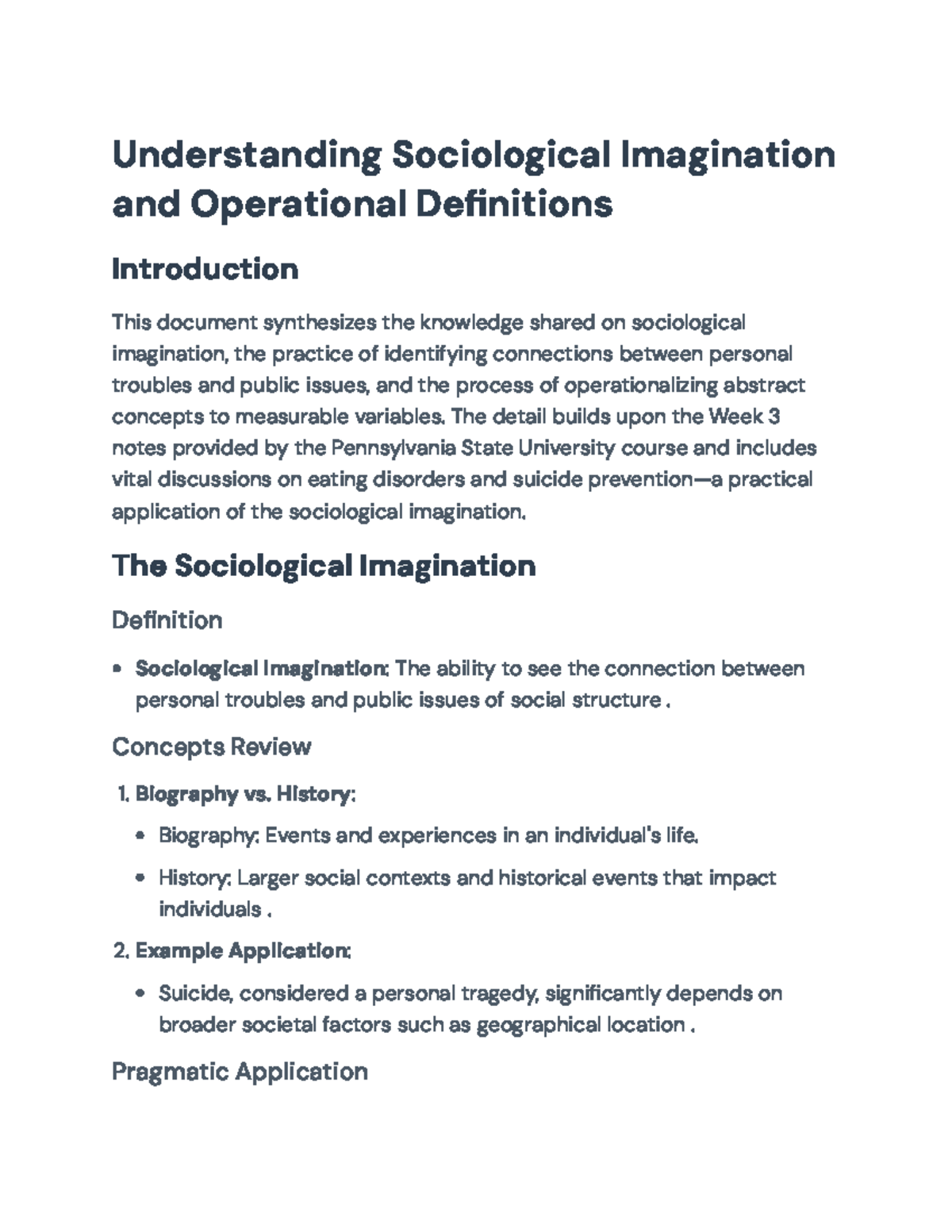 Sociological Imagination & Operational Definitions - PSY 123 Notes ...